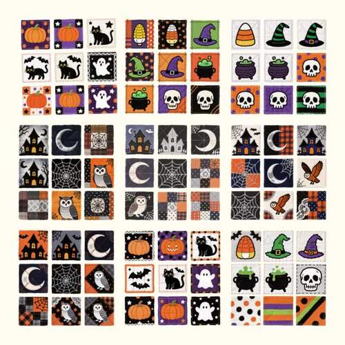 Halloween Quilt Block PNG • 11 Digital Clipart Files • Transparent ...