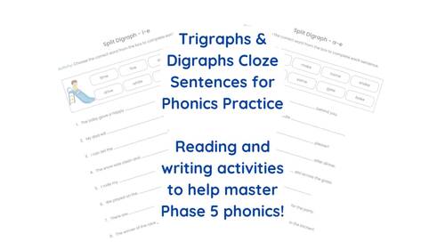 Trigraphs and Digraphs Cloze Worksheets | Phase 5 Phonics Practice