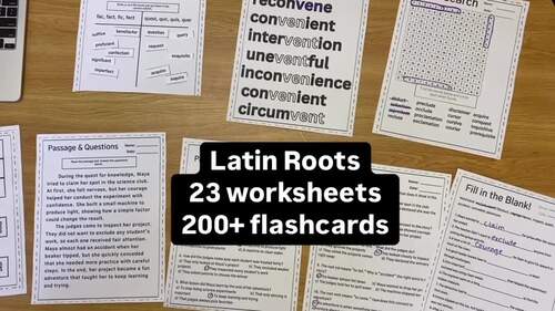 Latin Root Worksheets, Game, and Reading Comprehension Resource Morphology