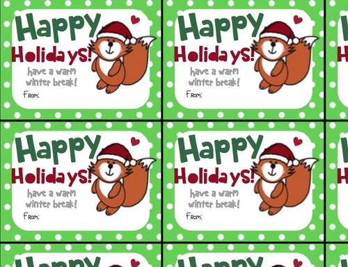 Cute Fox Christmas/ Winter Holiday Gift Tag-Happy Holidays! Have a warm ...