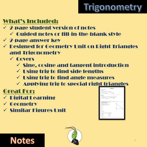 Trigonometry Guided Notes for Geometry Right Triangles and Trigonometry ...