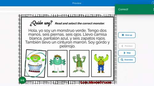 Boom Cards - Los Monstruos ¿Quién soy? Comprensión de Lectura by NATAM