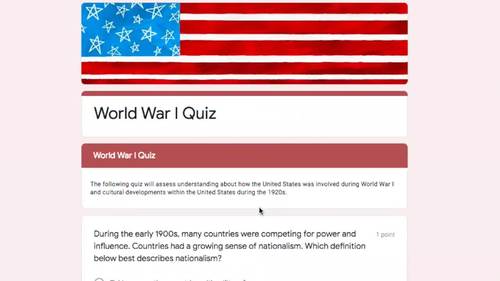 U.S. Involvement in World War I Google Classroom™ Digital Quiz 5th grade