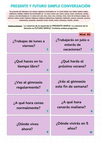 FUTURE AND PRESENT SPANISH CONVERSATION FUTURO SIMPLE PRESENTE CONVERSACION