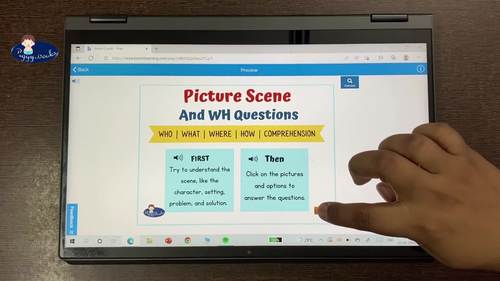 Picture scenes for Speech therapy WH Questions Boom Cards by Piggybooks