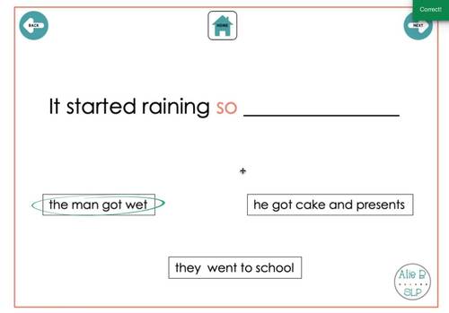 Cause Effect BOOM CARDS™ Using BECAUSE and SO for Speech Therapy by ...