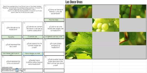 Doce Uvas del Año Nuevo Reading Comprehension Spanish Mystery Picture ...