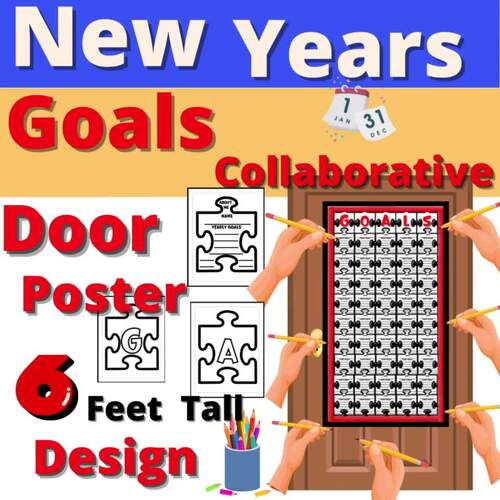 New Years Collaborative Poster Goals SEL Door Decor Bulletin Board Resource