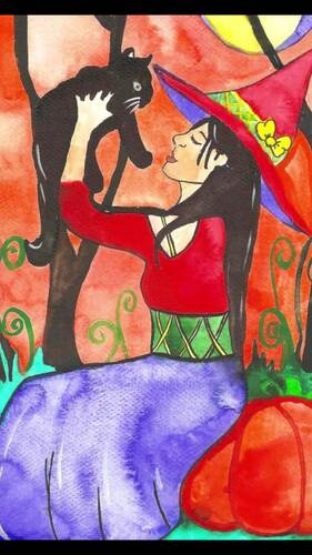 Halloween Witch & Cat Art 3 Sizes + Bookmarks For Crafting, Card Making ...