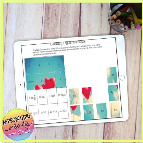 Evaluating Logarithms Digital Puzzle by Approaching Infinity | TPT