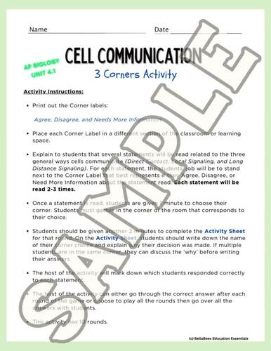 AP Biology Unit 4.1 Three Corners Activity: Cell Communication | TPT