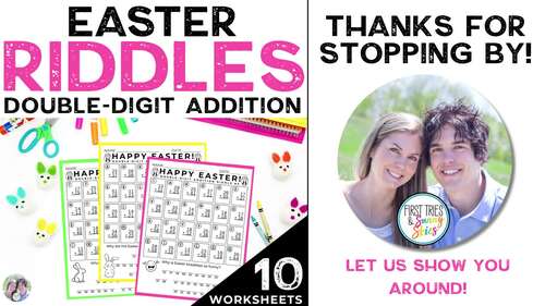 Easter Double-Digit Addition Math Riddles Worksheets | 2x2 Digit | Jokes