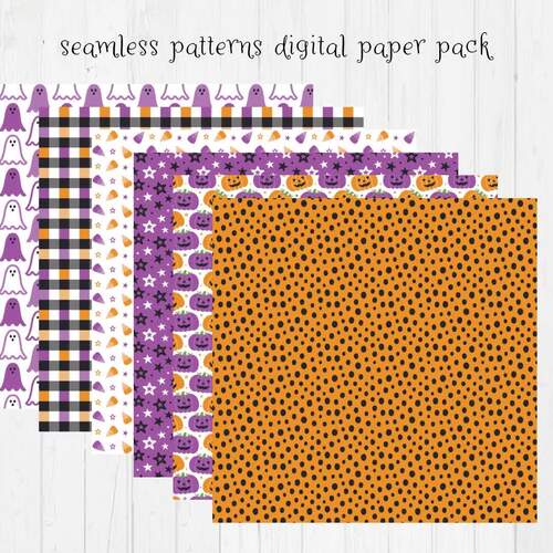 Cute Bright Halloween Seamless Digital Paper Pack for Backgrounds & Crafts