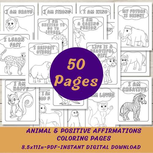 Positive affirmation coloring pages, Inspiring quotes Animal coloring ...