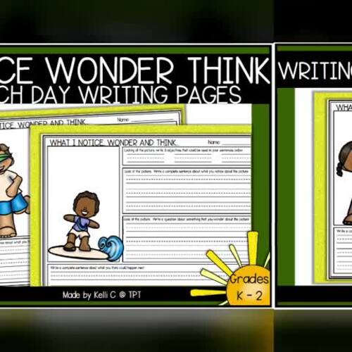 Notice Wonder Think Summer Beach Day Writing Pages For Grades K - 2 by ...