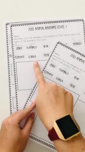 Zoo Animal Printable Rhythm Worksheets + Activities Level 1 Print + Go