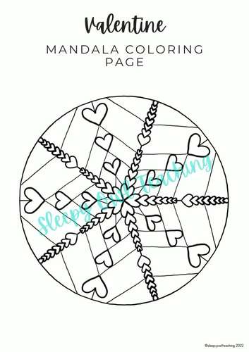 Valentine Mandala Coloring Pages for Kids by Sleepy Owl Teaching