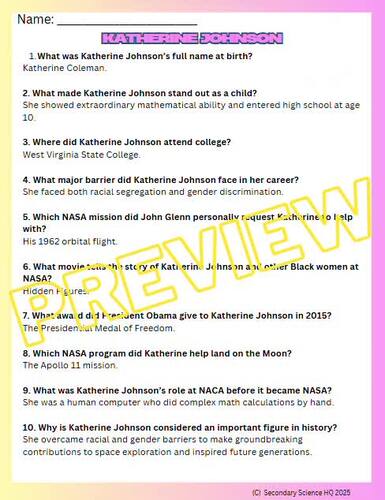 Katherine Johnson Study Guide and Review | Famous Scientists| Women in ...