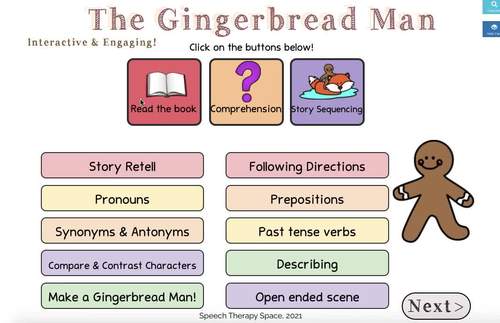 The Gingerbread Man INTERACTIVE Story & Language Activities BOOM CARDS