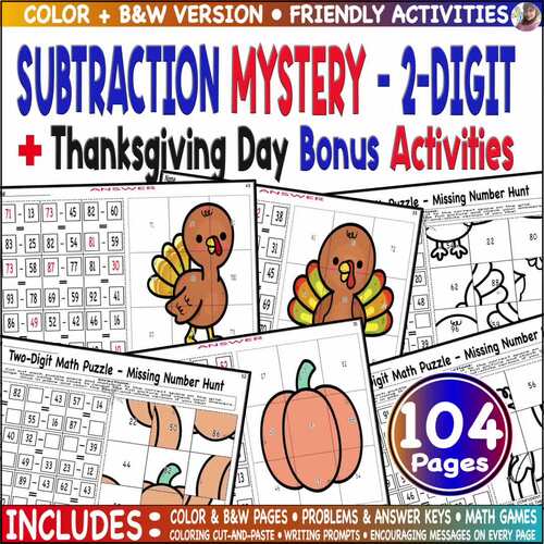 2-Digit Subtraction Mystery Worksheets – Fun Missing Number Math ...
