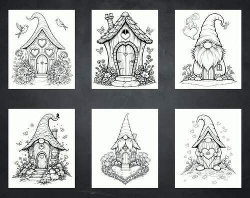 Gnome Valentine’s Day Fairy Houses Coloring Pages by Colorful Creations Hub