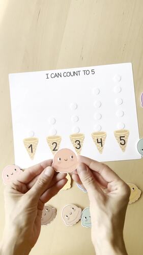 Montessori Counting Activity 1–5 Ice Cream Number Match Practice Worksheets