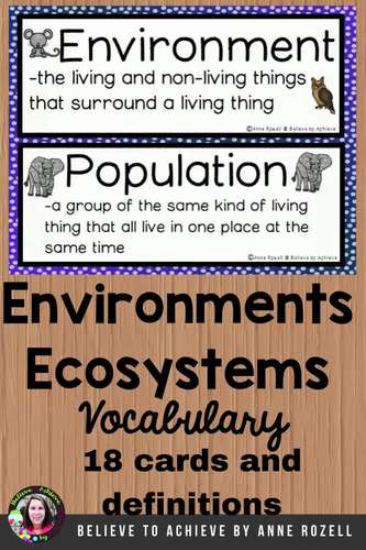 Environments and Ecosystems Vocabulary Cards With Definitions | TpT