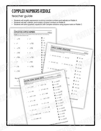 Complex Numbers Riddle Activity by Math Beach Solutions | TpT