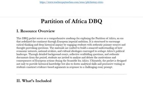 Partition of Africa DBQ by PBL History & Civics | TPT