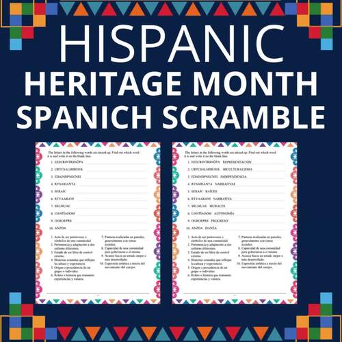 Hispanic Heritage Month Spanish Scramble Puzzle Challenging Vocabulary