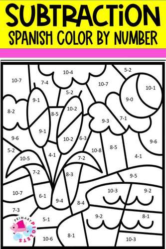 Spanish SUMMER Color by Number Code Subtraction to 10 & 20 Coloring ...