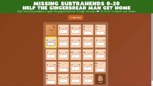 Help the Gingerbread Man get Home! | Missing Subtrahends 0–20 Digital ...