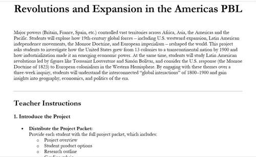 Revolutions in the Americas Project by PBL History & Civics | TPT