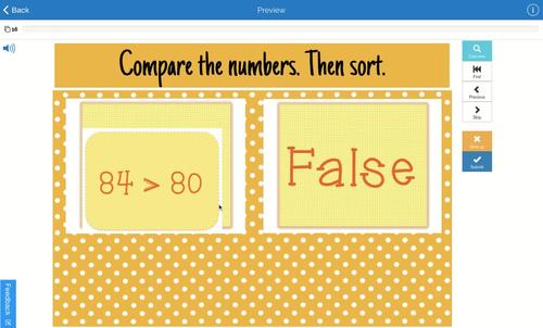 1st Grade Compare 2 Digit Numbers True or False BOOM CARDS | 1.NBT.B3