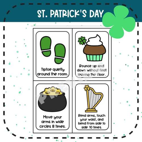 St Patrick's Day Brain Breaks | Large Motor Activity Cards | Indoor or ...