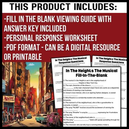 In The Heights: Fill In The Blank Viewing Guide & Show Response Worksheets