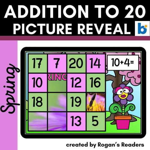 Spring Addition to 20 Math Facts Mystery Picture Reveal Boom Cards