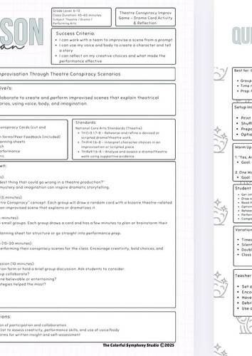Theatre Conspiracy Improv Game – Drama Card Activity, Reflection ...