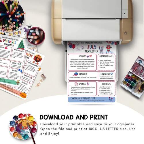 PTO PTA July Monthly Summer Newsletter Template Editable by ...