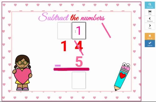 Valentines Day Math 2 Digit by 1 Digit Subtraction With Regrouping Boom ...