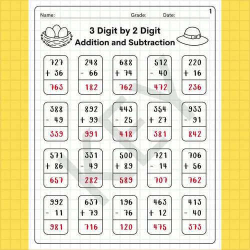 3 Digit by 2 Digit Addition and Subtraction Worksheets | With-Without ...