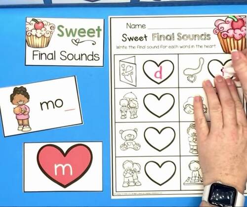 Final sounds Valentines Task Cards Phonics Kindergarten Literacy Center