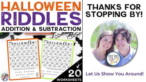 Halloween Double-Digit Addition and Subtraction Riddles Worksheets BUNDLE