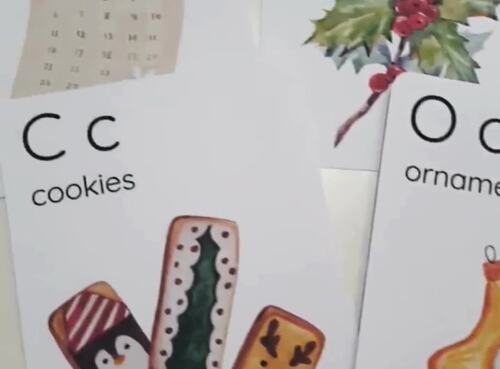 Christmas Alphabet Cards, ABC Flashcards, Morning Basket, Winter Cards
