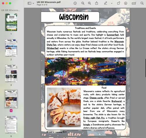 Wisconsin || US States || Information Text Close Reading Comprehension