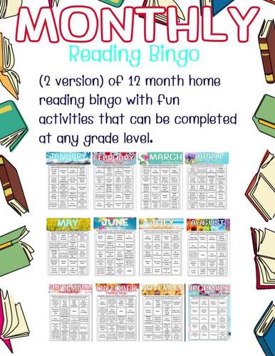 Monthly Reading Bingo by Elementary my peers | TPT