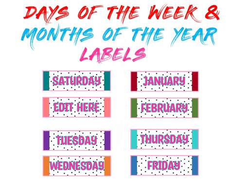 Printable Days of the Week Labels, Months of the Year Labels, Calendar ...