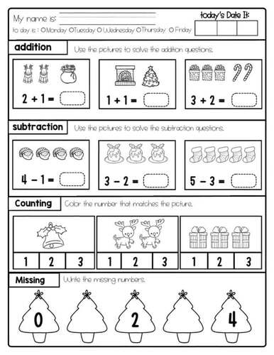 December Morning Work for Kindergarten: Christmas Math Worksheets
