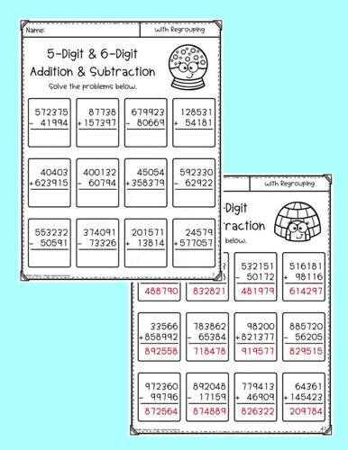 Winter 5 & 6 Digit Add & Subtract Bundle With Without & Mixed ...