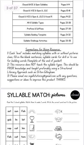Orton-Gillingham Syllable WORK: Use syllables to build words! ALL LEVELS